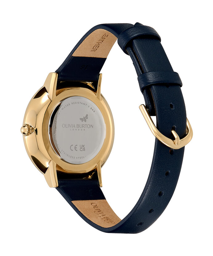 Celestial 35mm Nova Slim Gold & Sapphire Blue Leather Strap Watch ...