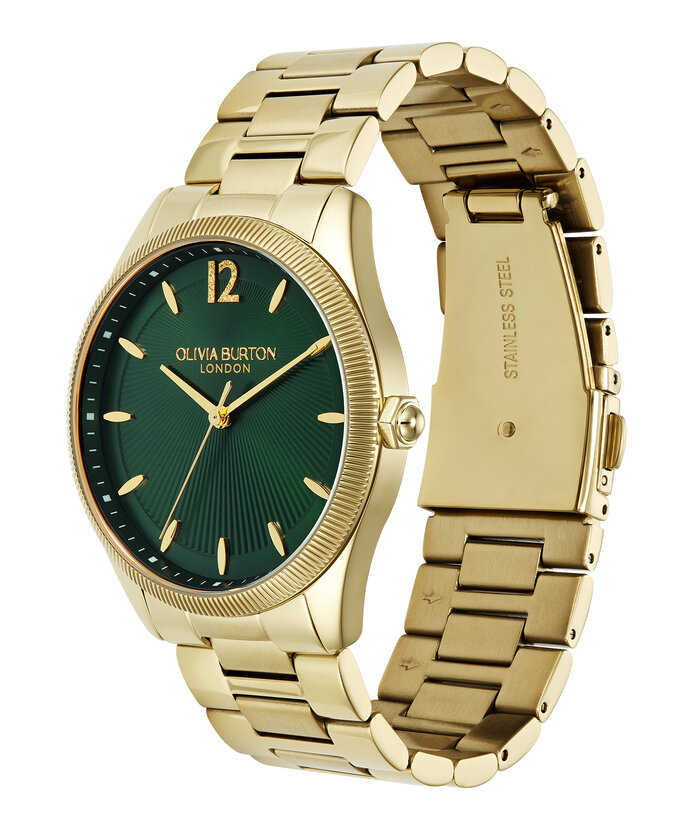 Sports Luxe 38mm Radiate Forest Green & Gold Bracelet Watch | Olivia ...