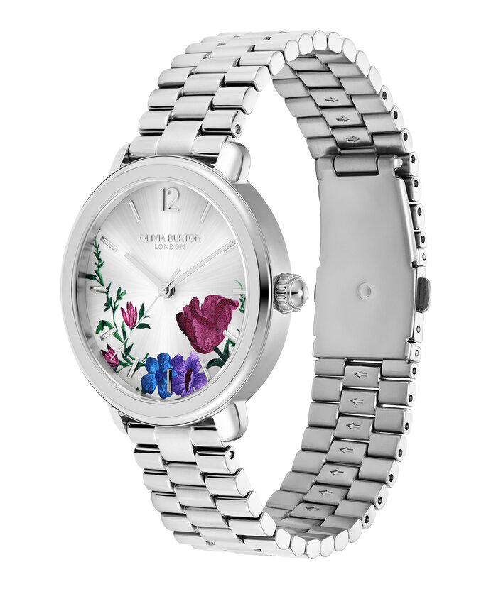 Signature 36mm Vintage Floral Silver Bracelet Watch | Olivia Burton London