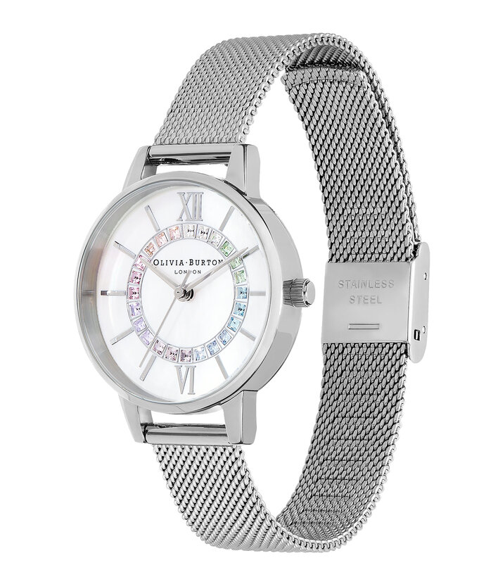 Wonderland 30mm White & Silver Mesh Watch | Olivia Burton London