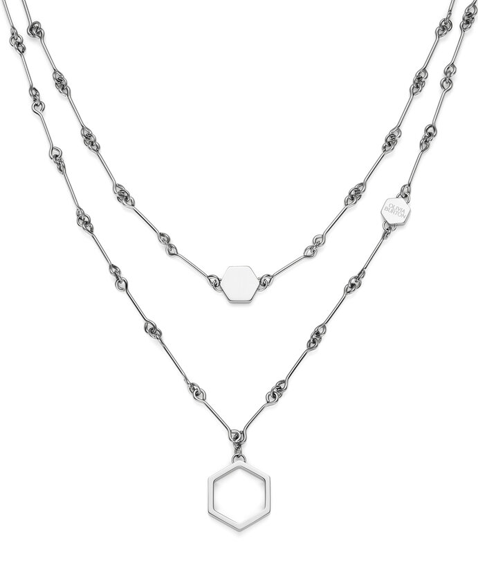 Signature Honeycomb Silver Tone Double Chain Necklace | Olivia Burton ...