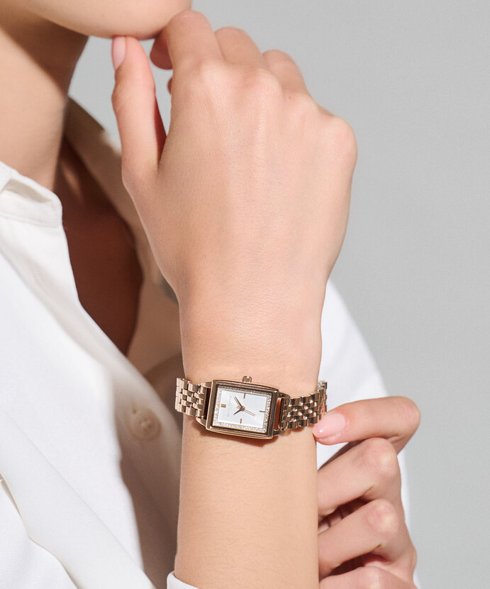 Townhouse 21mm Rectangle White & Carnation Gold Bracelet Watch | Olivia ...